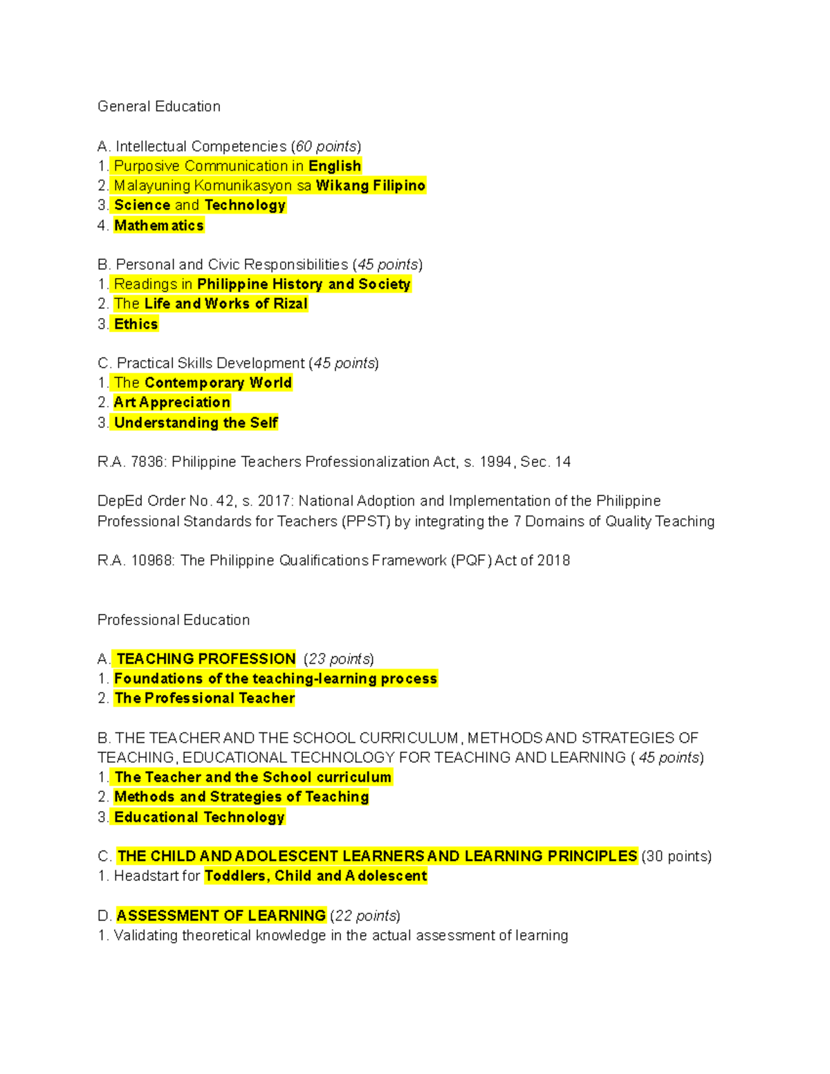 TOS - This is the NEW TOS for new curriculum exam takers this March ...