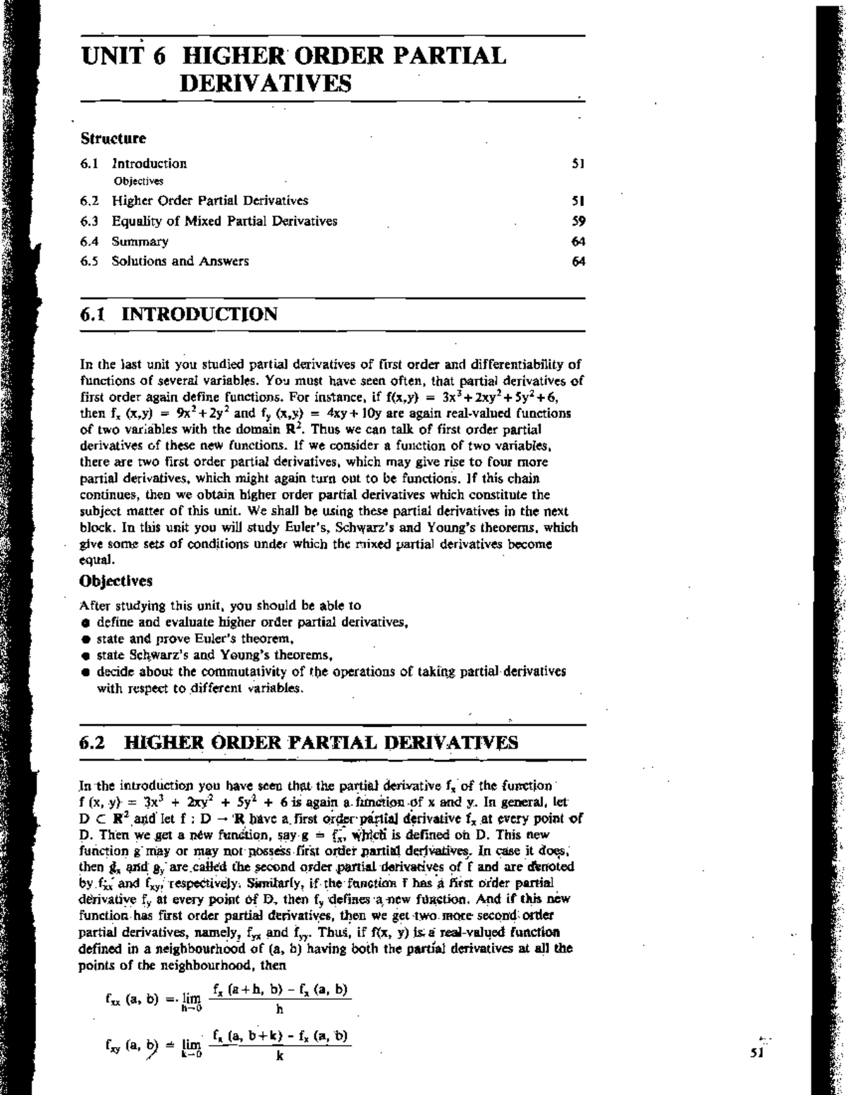 Unit-6 - Engineering math - UNIT 6 HIGHER ORDER PARTIAL DERIVATIVES Structure 6 Introduction ...