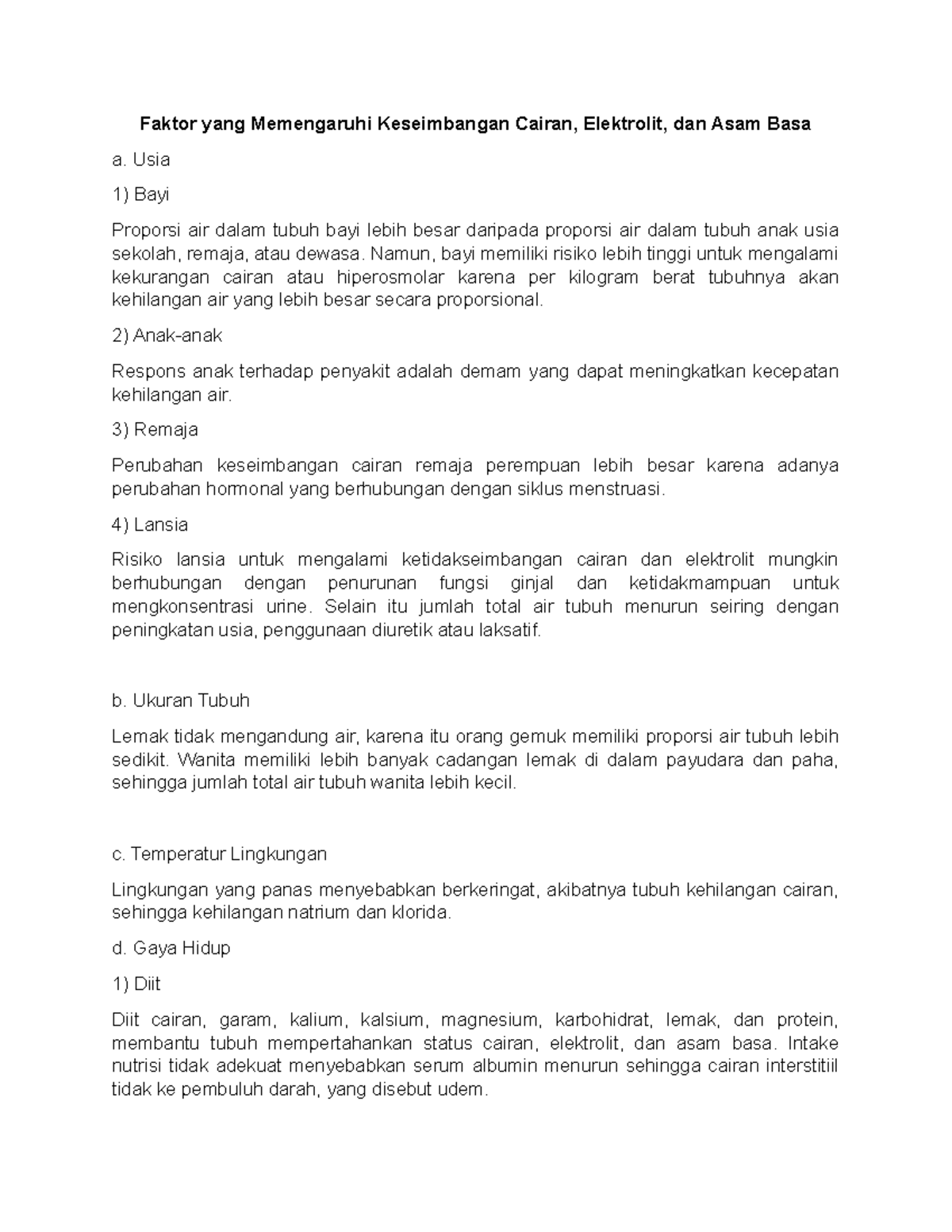 Faktor yang Memengaruhi Keseimbangan Cairan - Usia Bayi Proporsi air ...