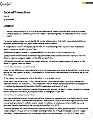 Secured Transactions - outline - Secured Transactions Outline I. Intro ...