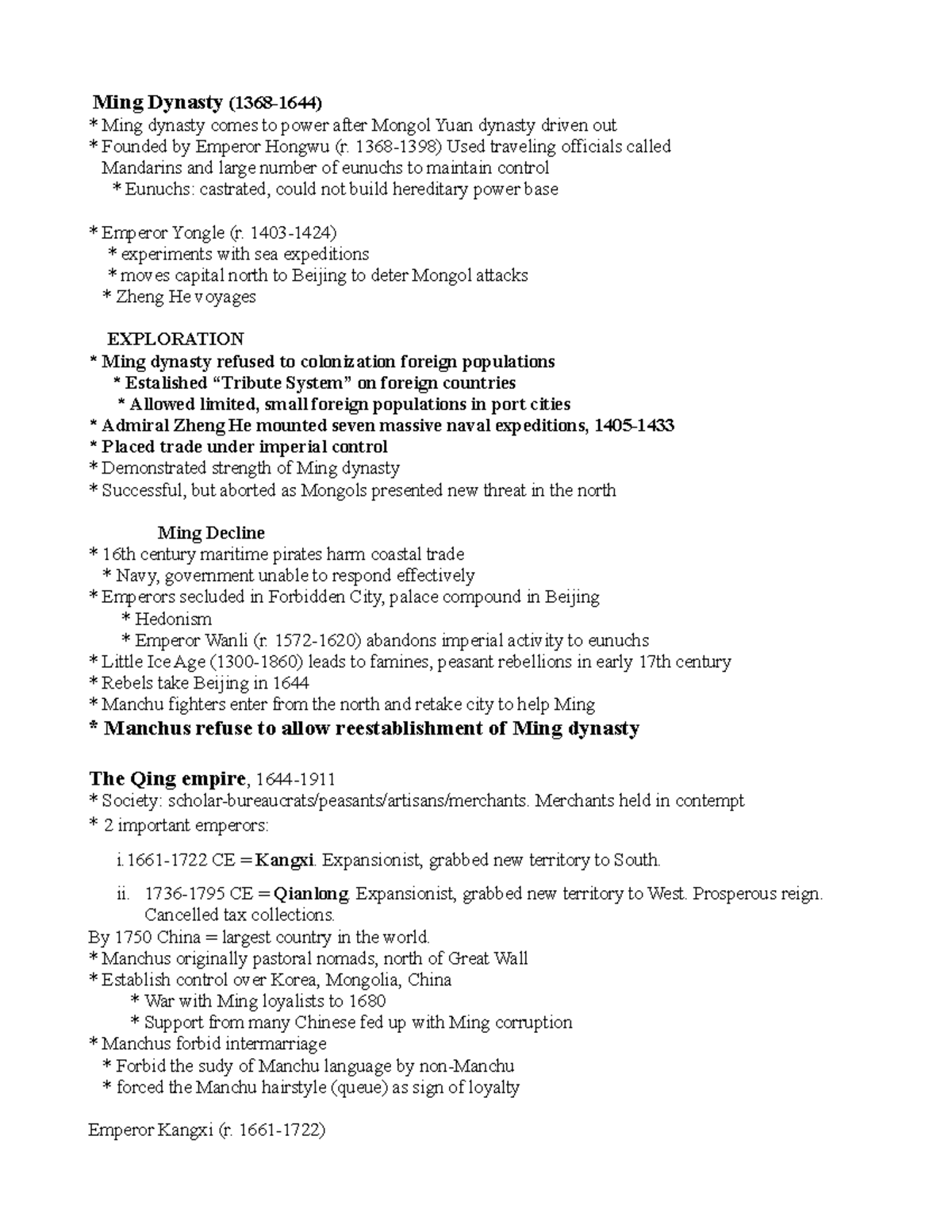 Ottoman QING Mughal Outline - Ming Dynasty (1368-1644) * Ming dynasty ...