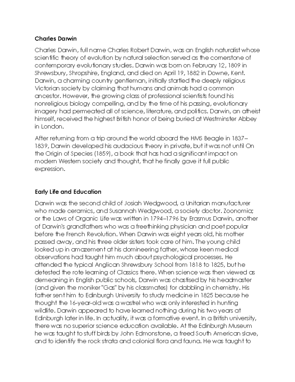 Charles Darwin - Charles Darwin Charles Darwin, full name Charles ...