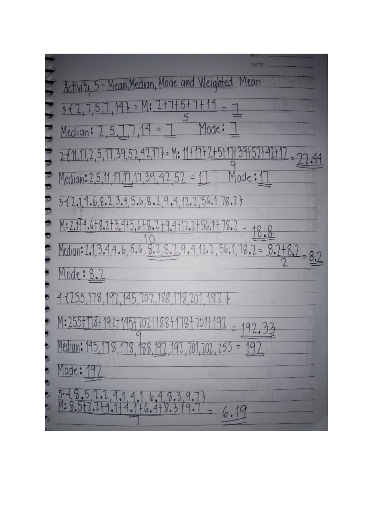 Activity 5 - MEAN, Median, MODE AND Weighted MEAN - Activity 5 Mean ...