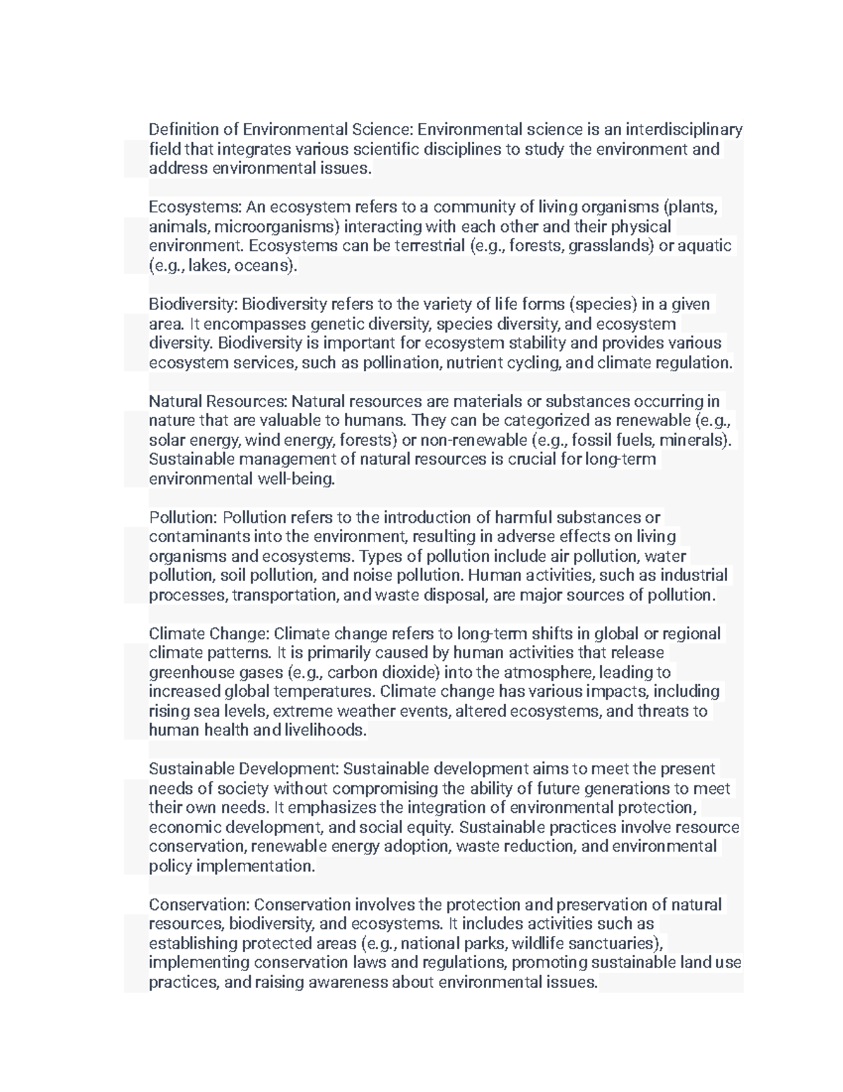 AP Environmental Science Notes - Definition of Environmental Science ...