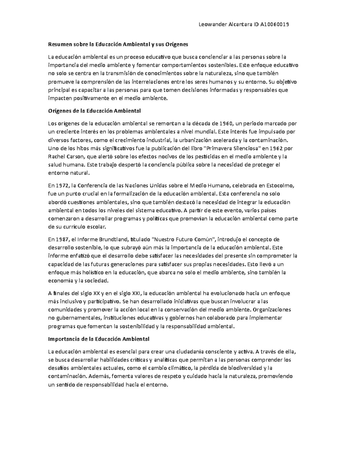 Nidad 3. Recurso 1. Educación Ambiental, concepto, orígenes - Leowander ...