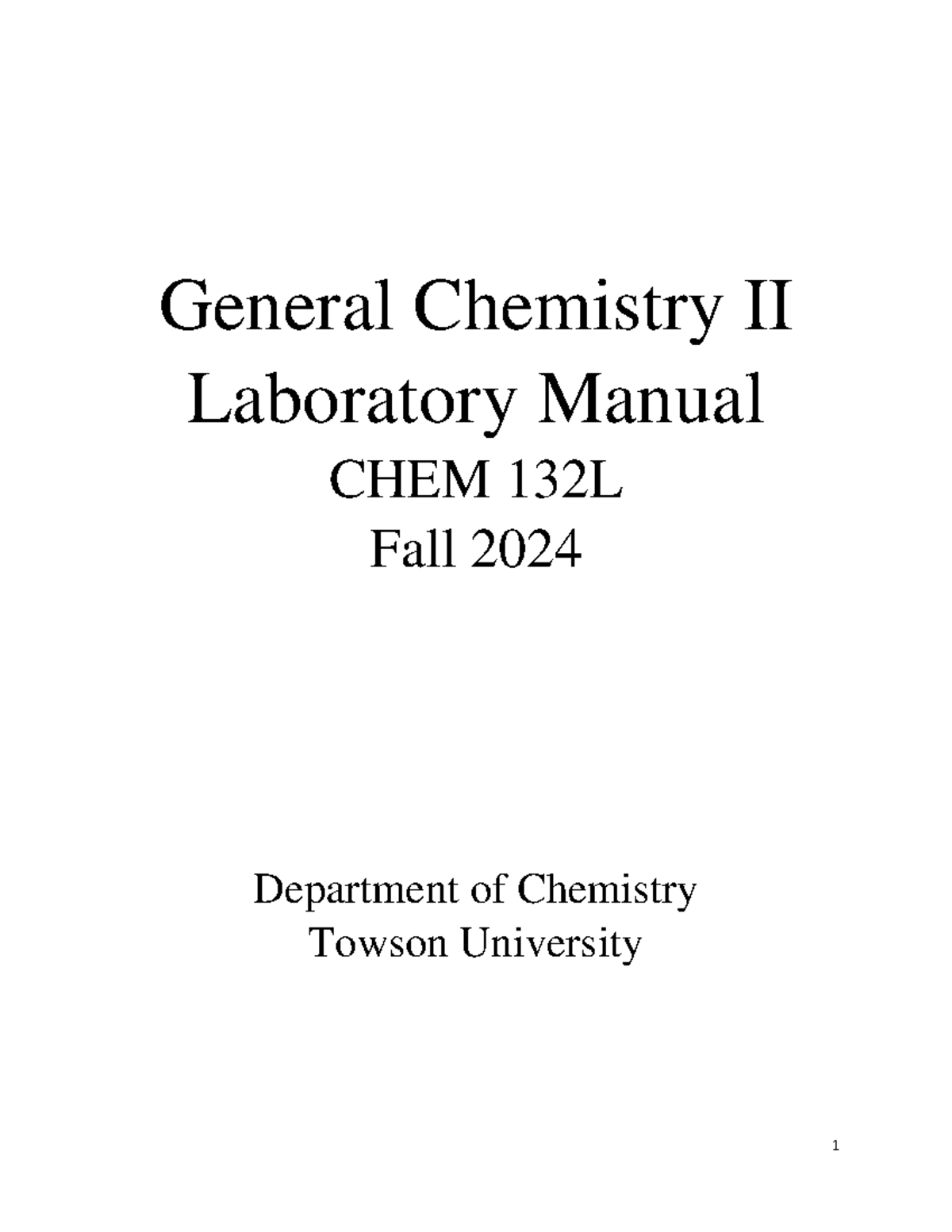 CHEM 132 Lab Manual Fall 2024 - General Chemistry II Laboratory Manual ...