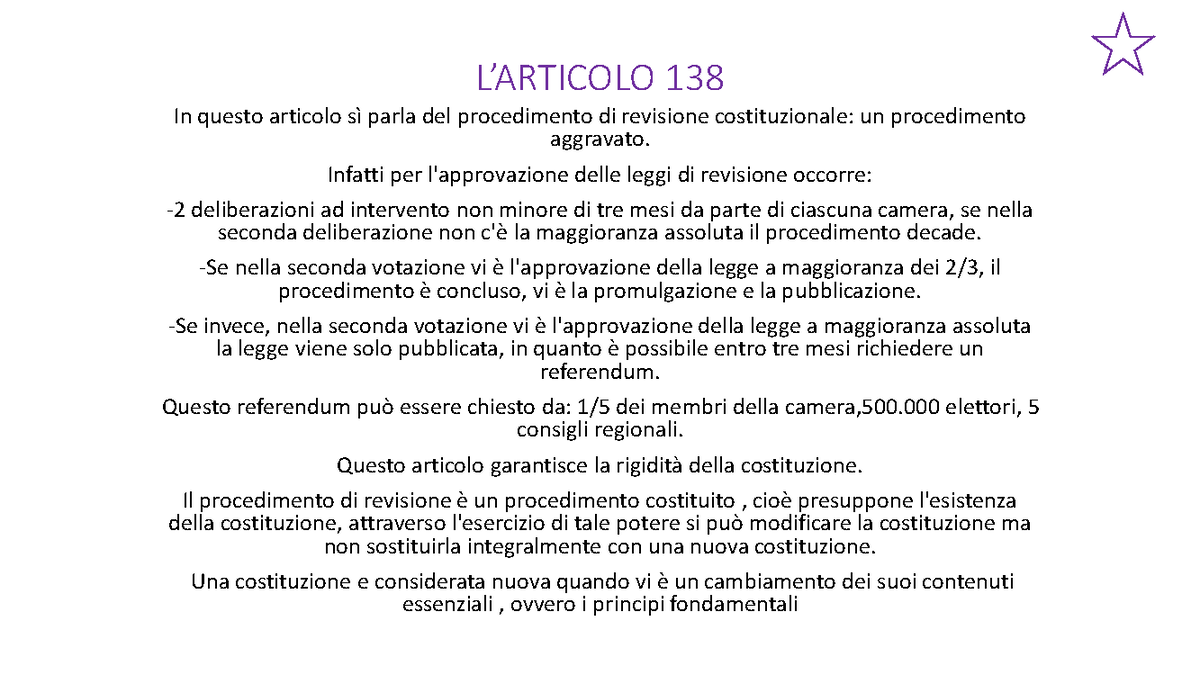 Diritto Costituzionale - L’ARTICOLO 138 In questo articolo sì parla del ...