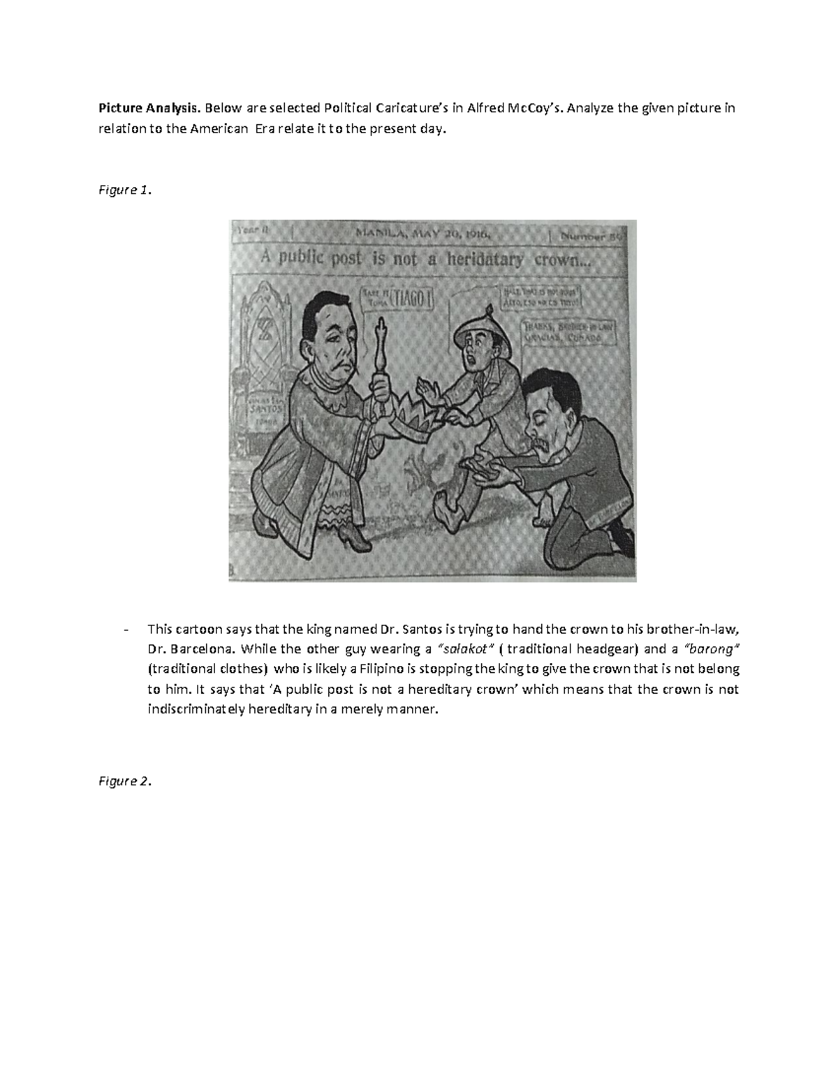 Picture Analysis - Below are selected Political Caricature 9 s in ...