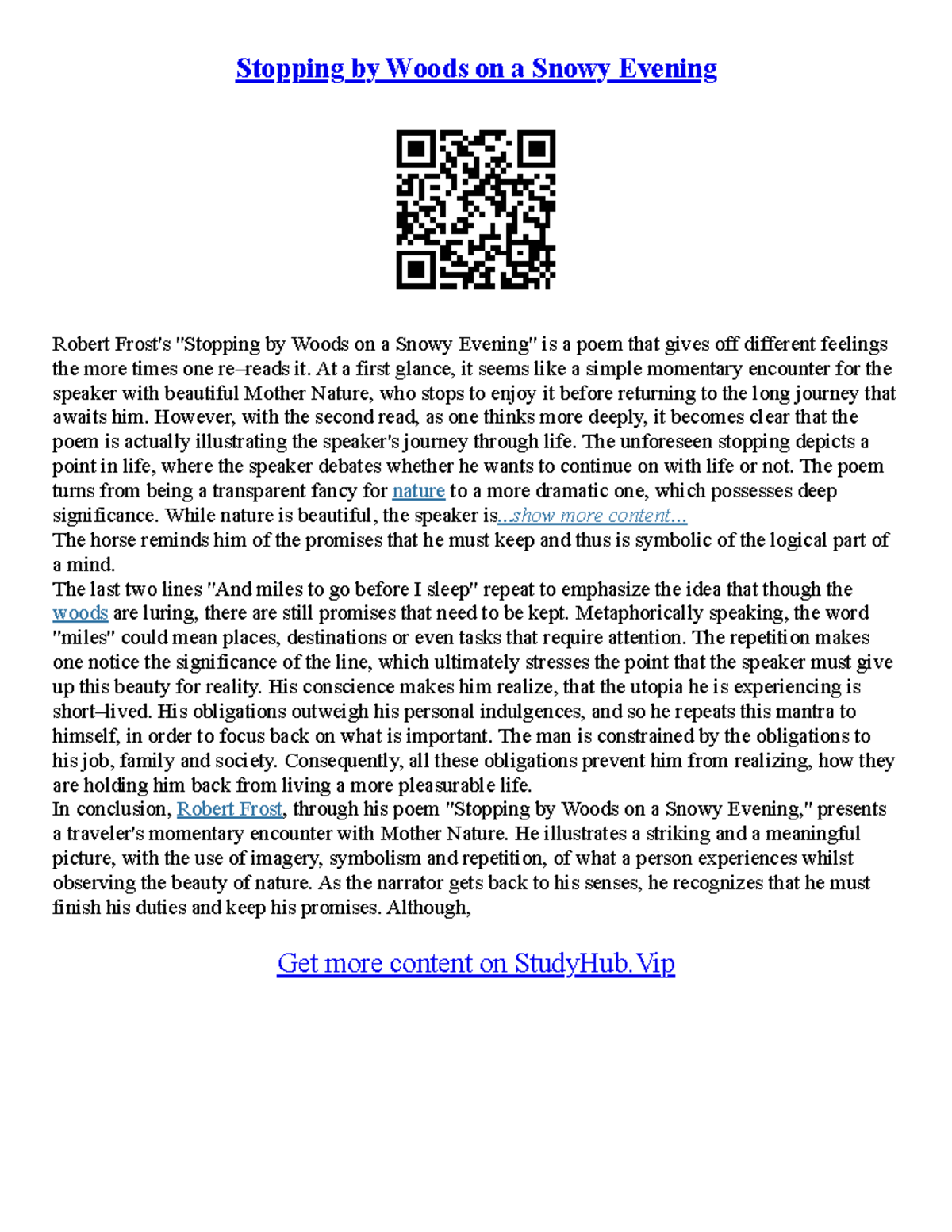 Essay On Stopping By Woods On A Snowy Evening - Stopping by Woods on a ...