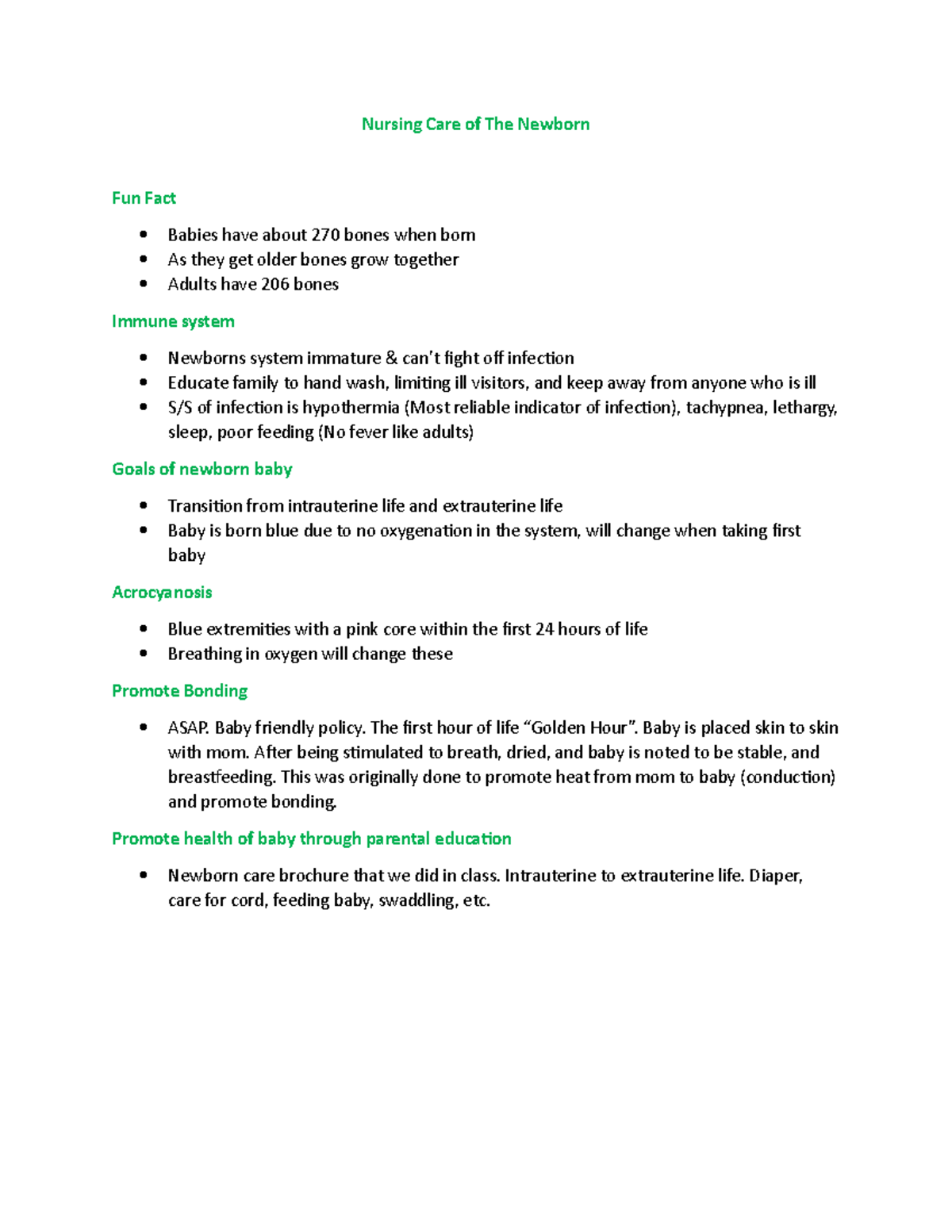 Nursing Care of The Newborn - Baby friendly policy. The first hour of ...