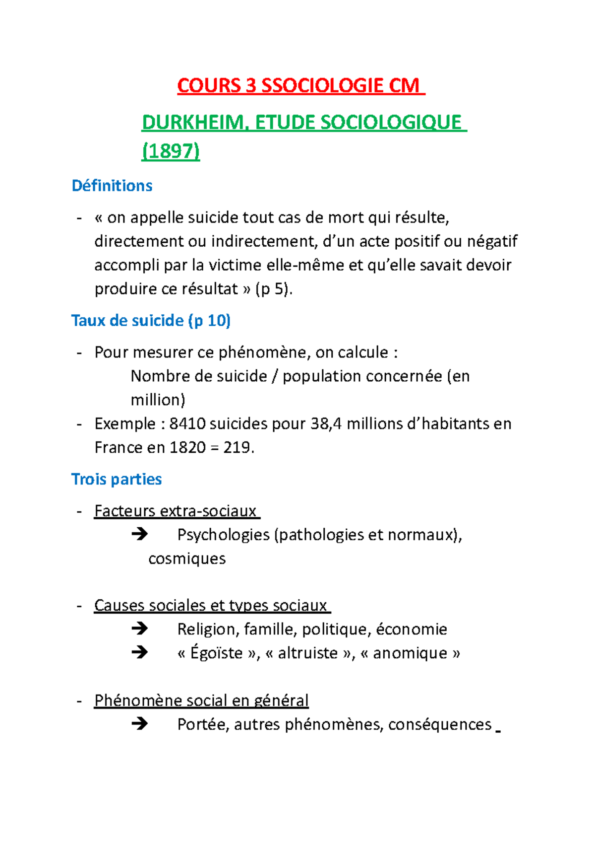 Cours 3 Ssociologie CM - COURS 3 SSOCIOLOGIE CM DURKHEIM, ETUDE ...