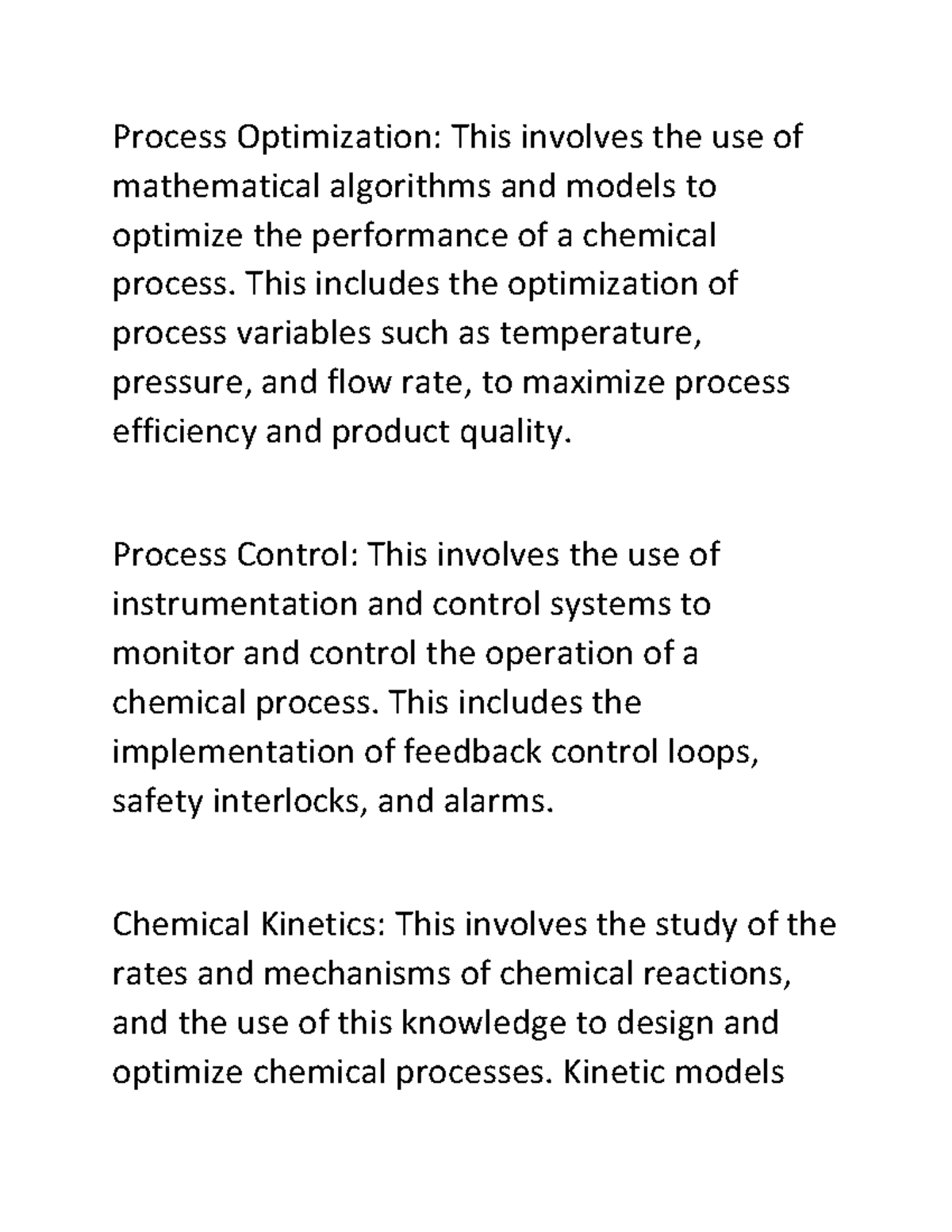 Chemical Engineering Part 5 - Process Optimization: This involves the ...