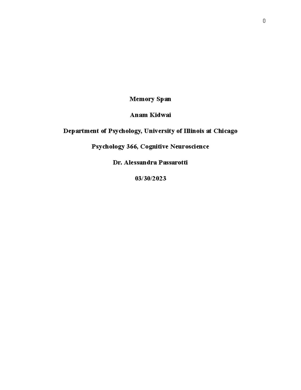 Memory Span: Determining the Size and Accuracy of Memory Span - Studocu