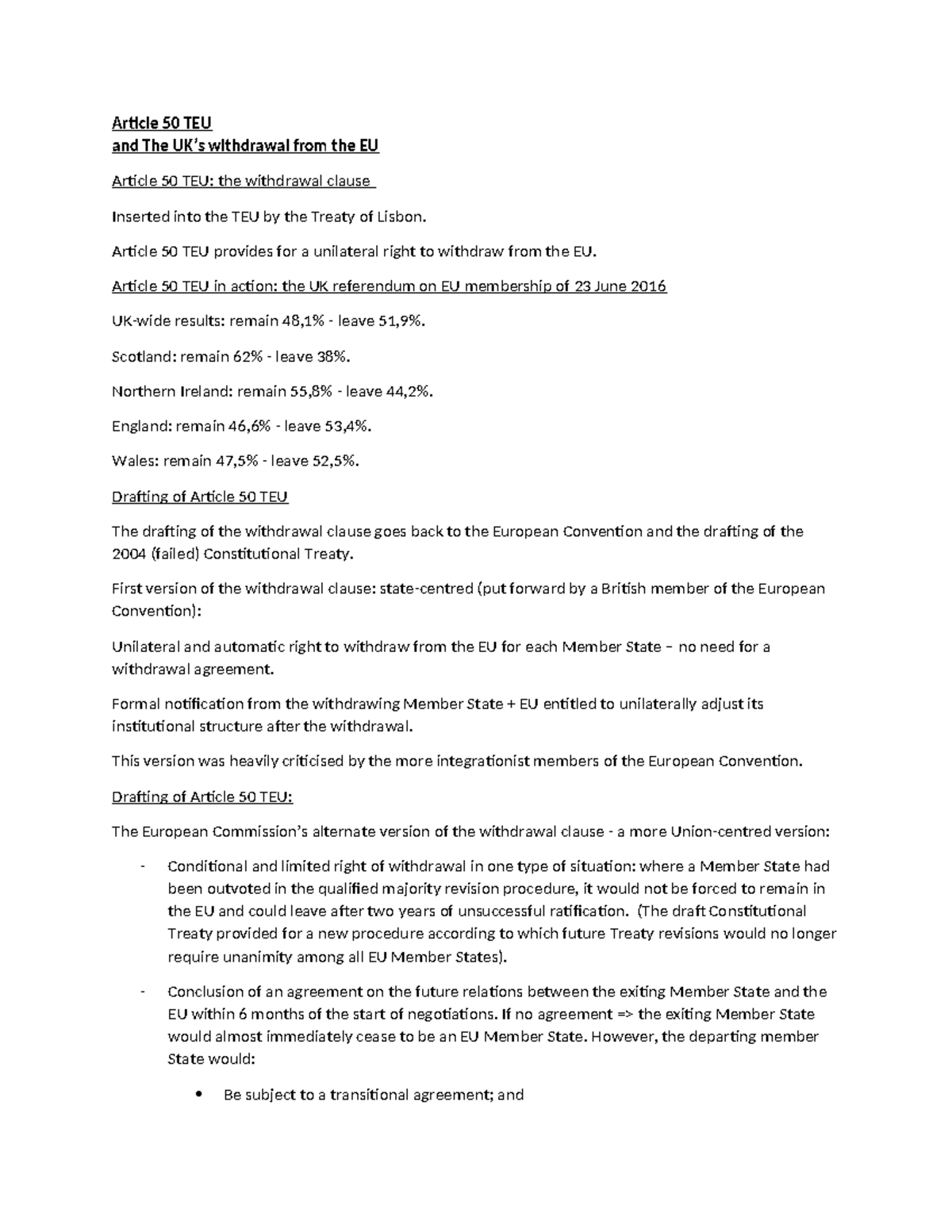 Lec 2 - Article 50 TEU - Notes on art.50 EU - Article 50 TEU and The UK ...