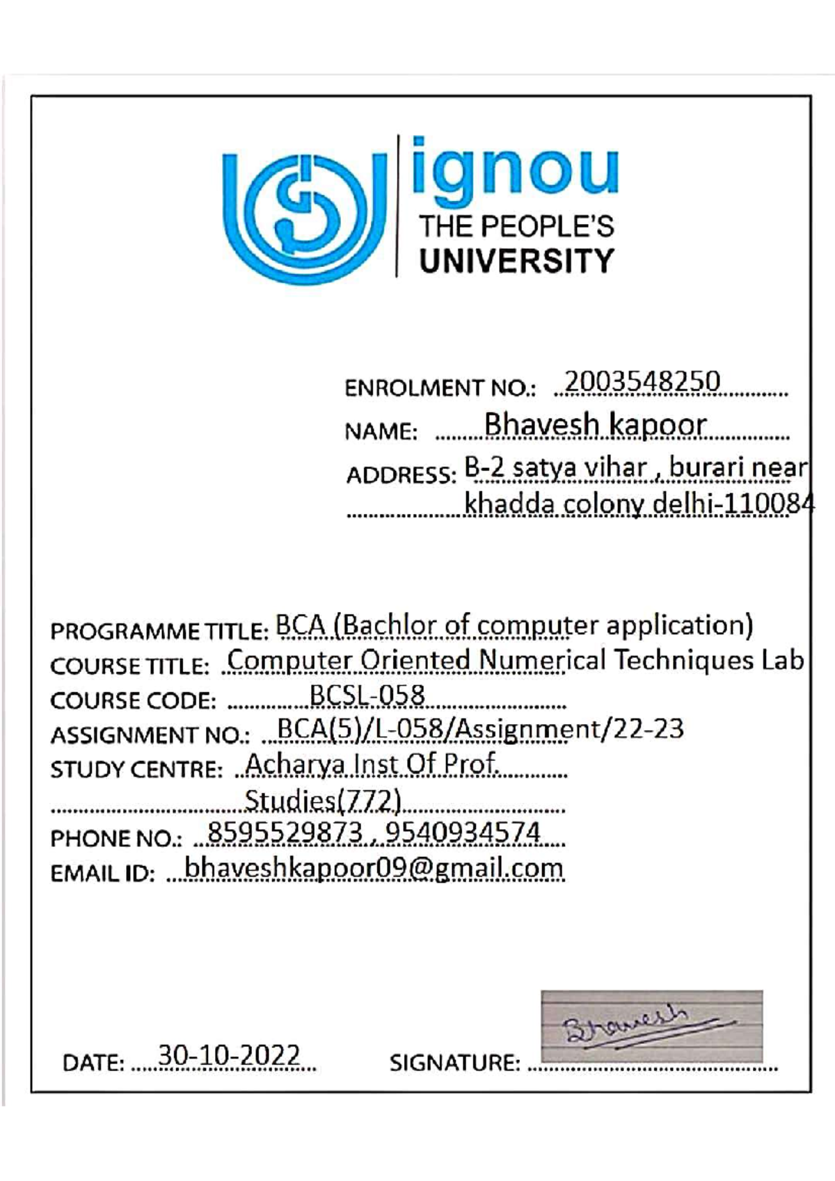 BCSL-058 - Bachelor of computer application - Studocu