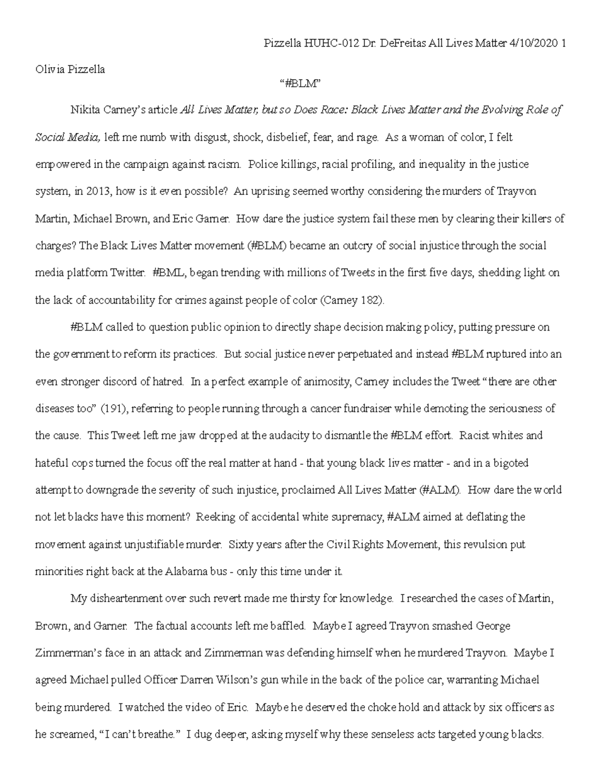 Blacklivesmatterpaper 9 - Pizzella Dr. DeFreitas All Lives Matter 1 ...