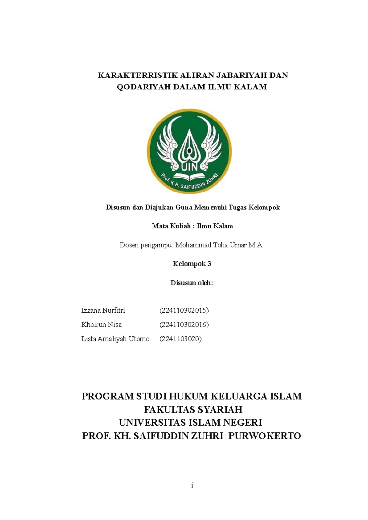 Kel - Bismillah semoga berkah - KARAKTERRISTIK ALIRAN JABARIYAH DAN ...