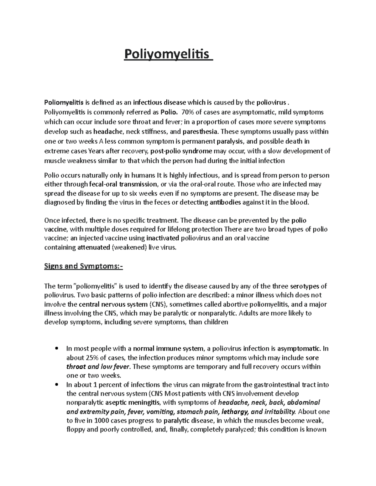 Polio 001 - Poliyomyelitis Poliomyelitis is defined as an infectious ...