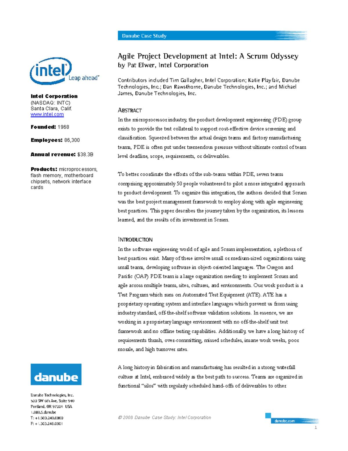 Intel-case-study - Intel case study for summary write up - 2008 Danube ...