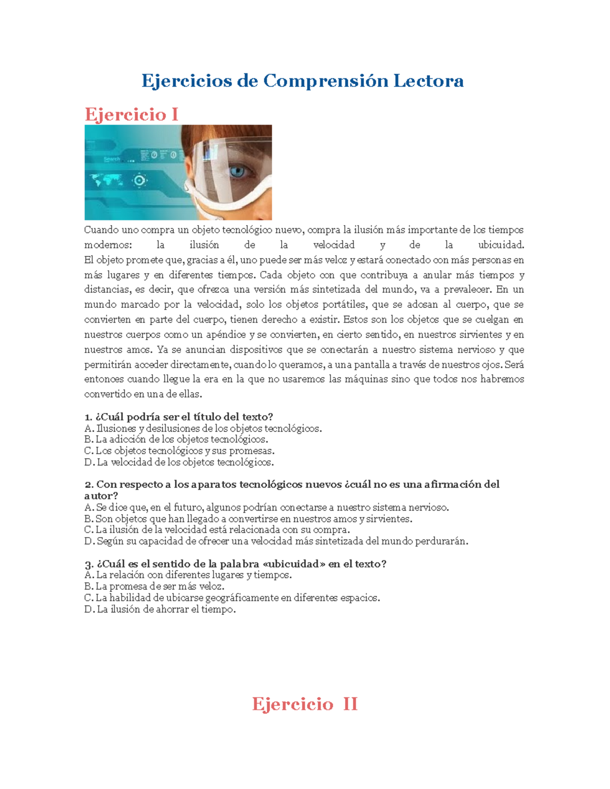 Ejercicios de Comprensión Lectora grado 7° - Ejercicios de Comprensión ...