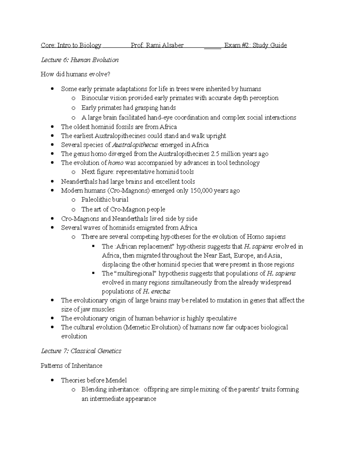 Intro to Biology Exam 2 study guide - Core: Intro to Biology Guide Prof ...