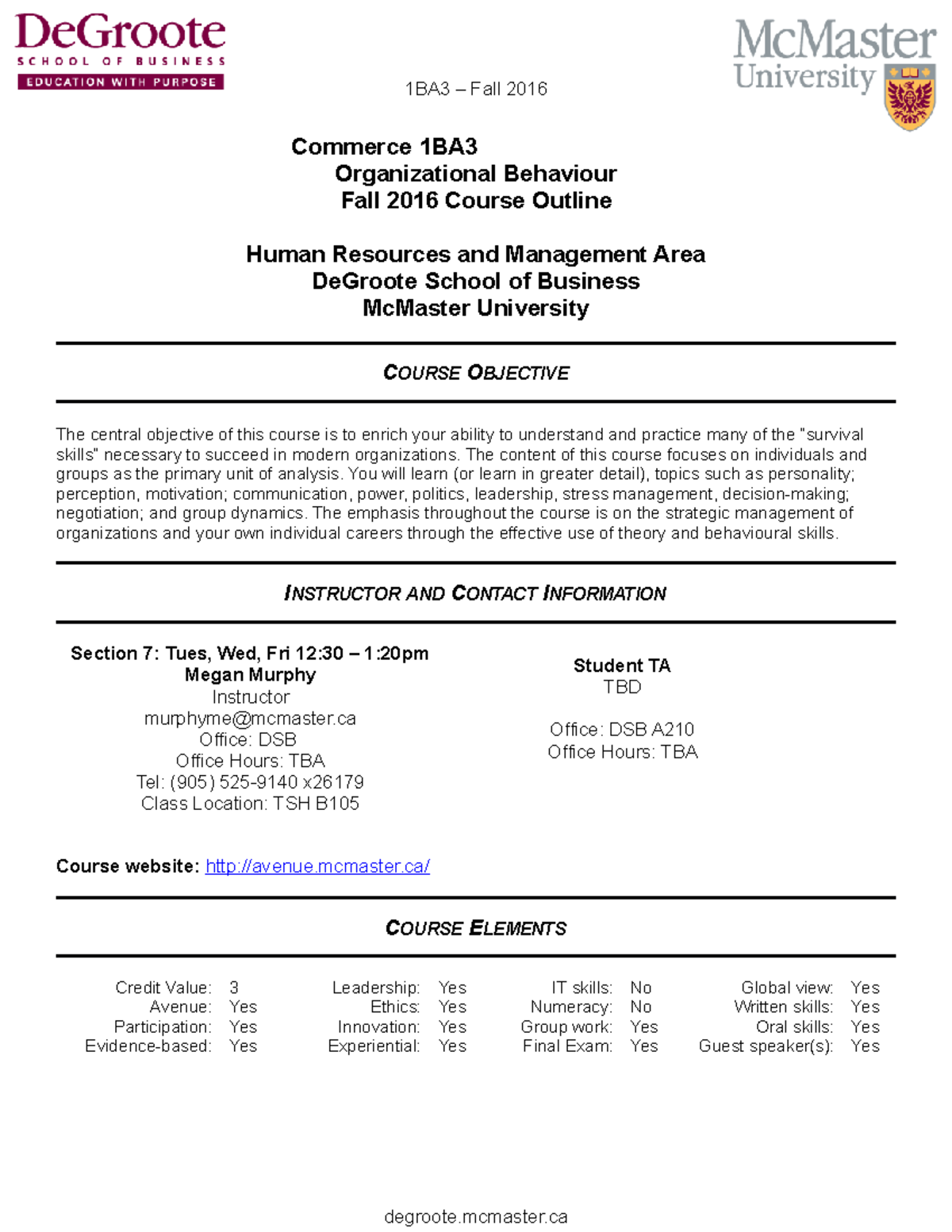 1BA3%20Fall%202016 %20Outline%20Draft%202 - Commerce 1BA Organizational ...