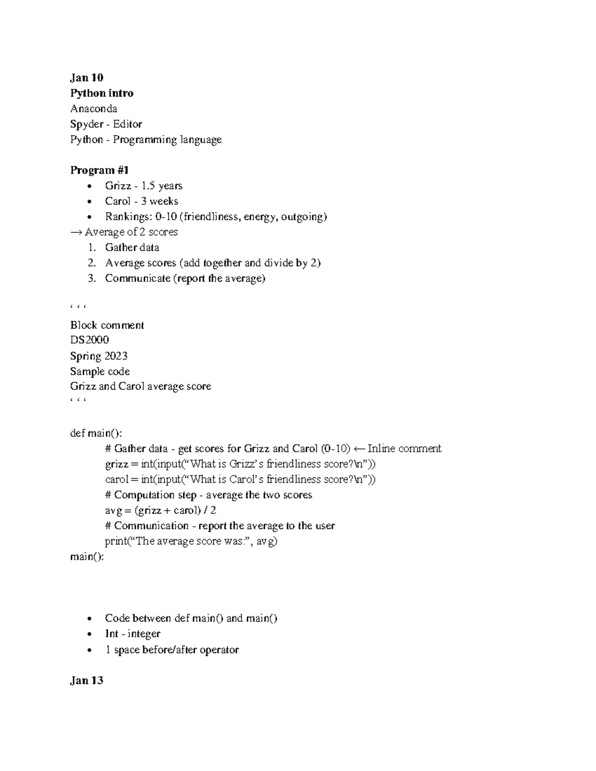 Ds2000 Note 1 Intro Arithmetic Operators Conditionals Loops Jan 10 Python Intro