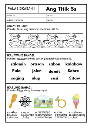 Titik S Worksheet WITH Answer KEY - Ang Titik Ss a b c a b c a ...