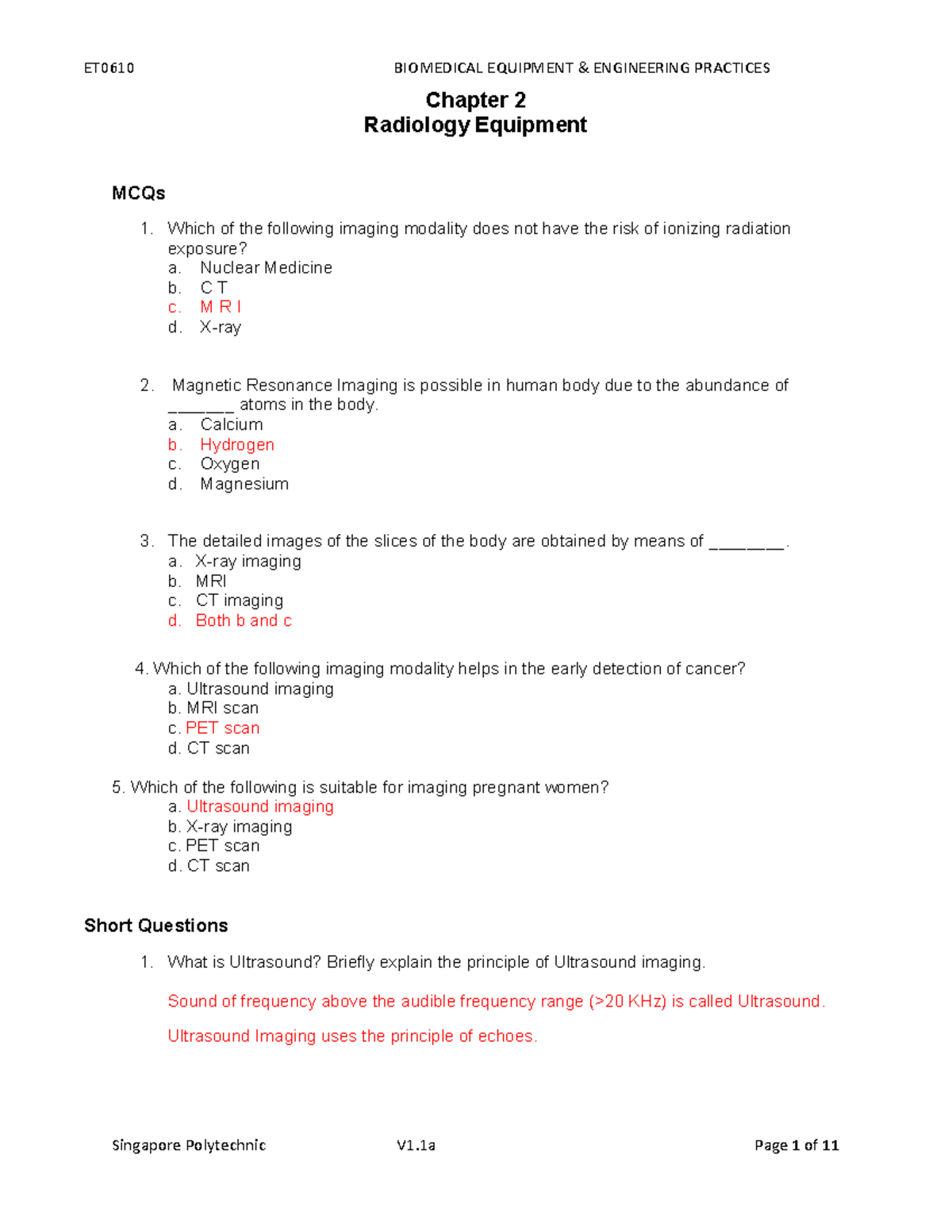 ET0610 Tutorial Chapter 2 Answer - Chapter 2 Radiology Equipment MCQs ...
