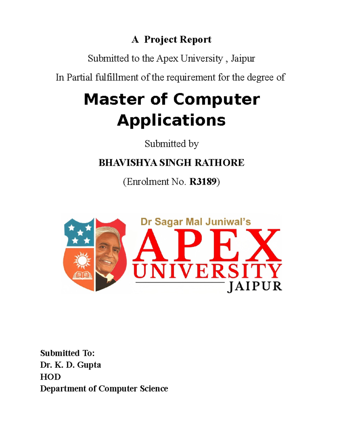 Final project MCA 2023 AU - A Project Report Submitted to the Apex ...