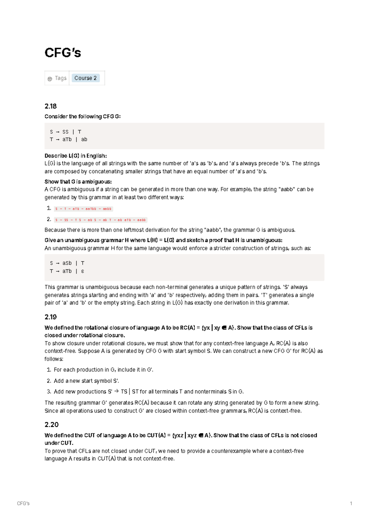 Cfgs - cfg - CFGʼs Tags Course 2 2. Consider the following CFG G S → SS ...