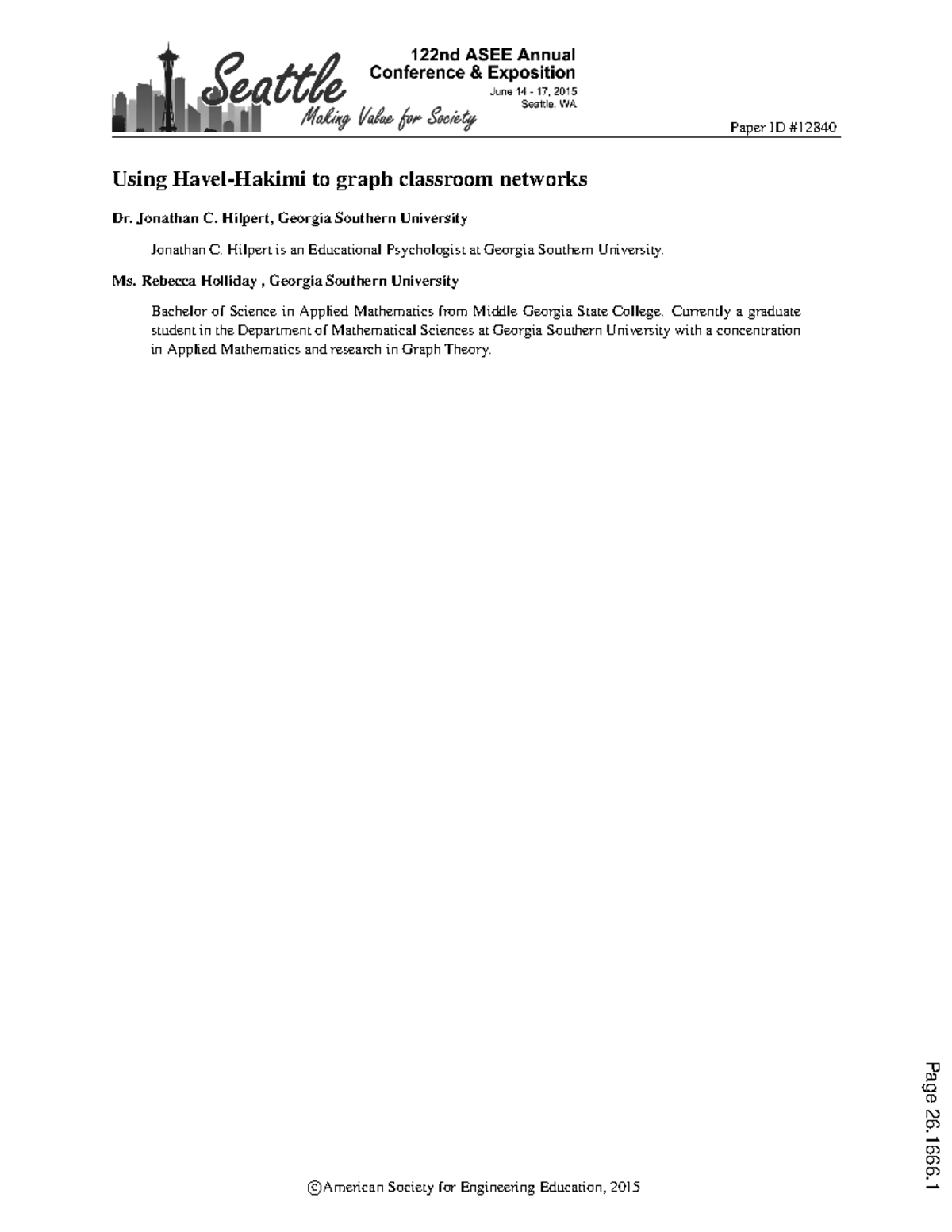 Using havel hakimi to graph classroom networks - Paper ID # Using Havel ...