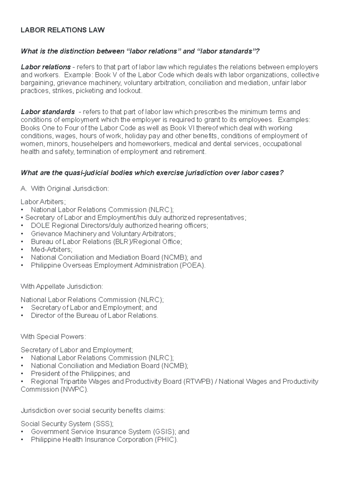 Labor Laws Question and Answers - LABOR RELATIONS LAW What is the ...