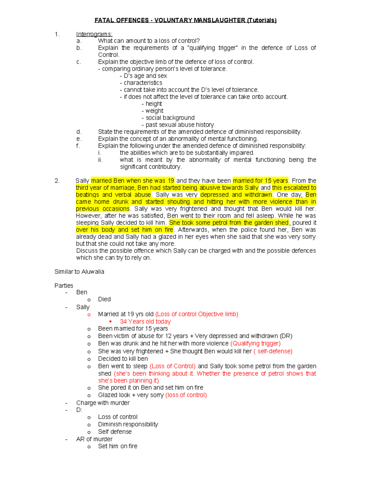 Fatal Offences - Voluntary manslaughter - FATAL OFFENCES - VOLUNTARY ...