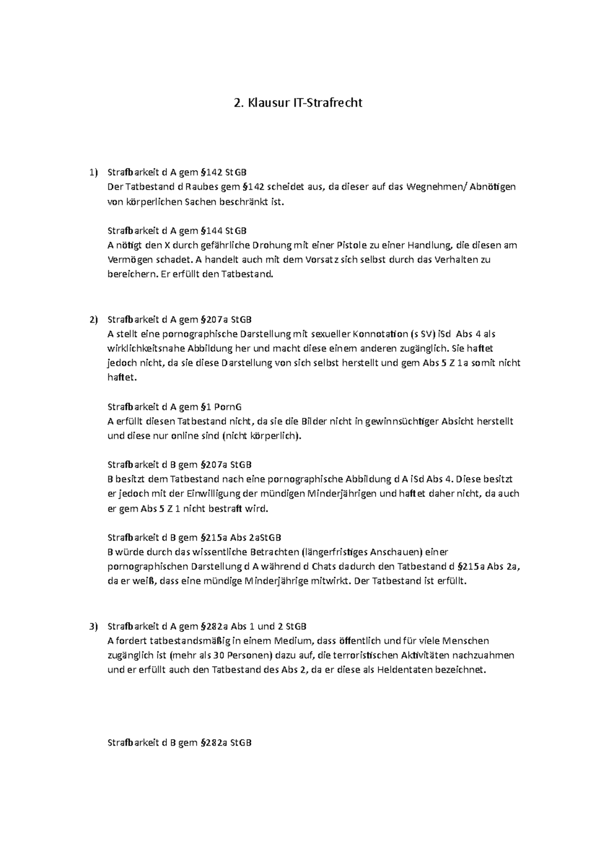 Word Klausur Strafrecht - 2. Klausur IT-Strafrecht Strafbarkeit d A gem ...