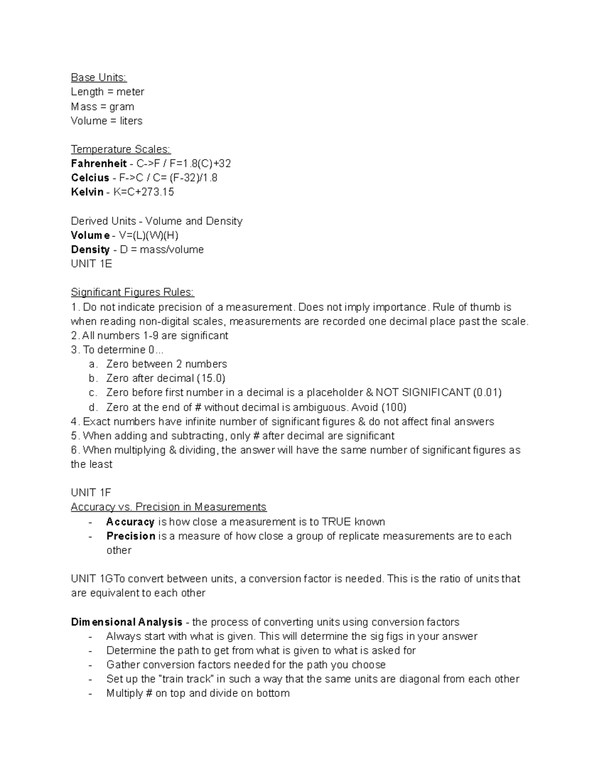 CHEM U1 - Chemistry video lecture notes - Base Units: Length = meter ...