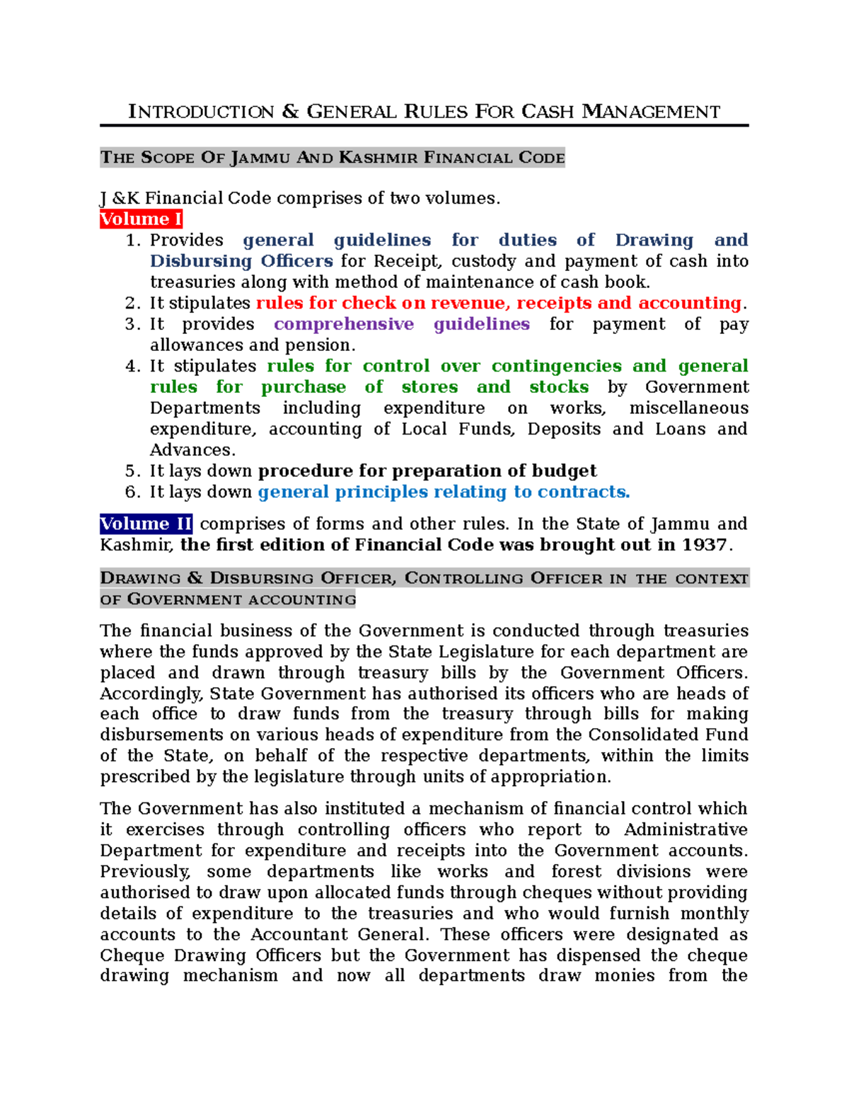 Introduction and General rules of cash management - INTRODUCTION ...