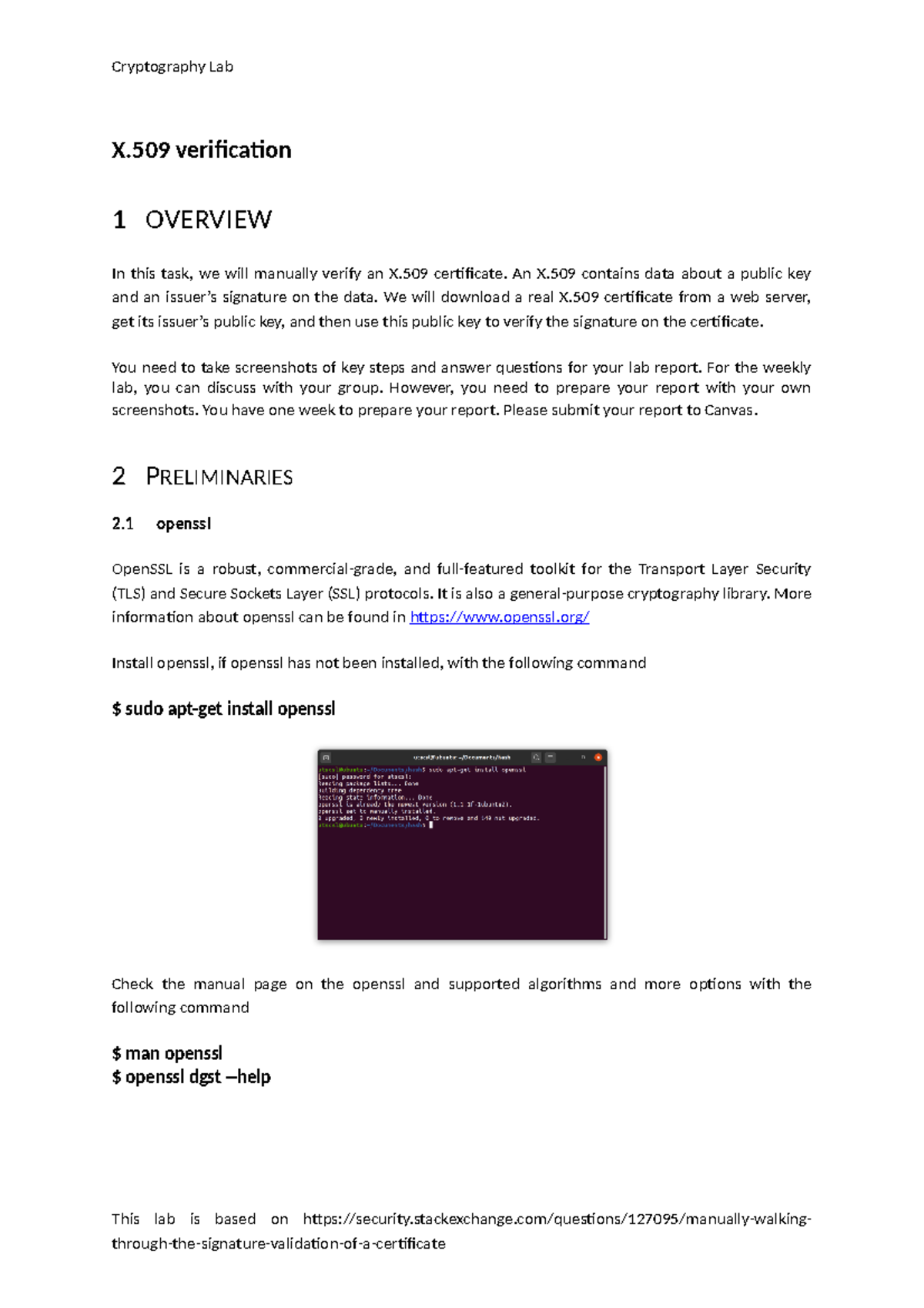 Cryptography lab 8 - X verification 1 OVERVIEW In this task, we will ...
