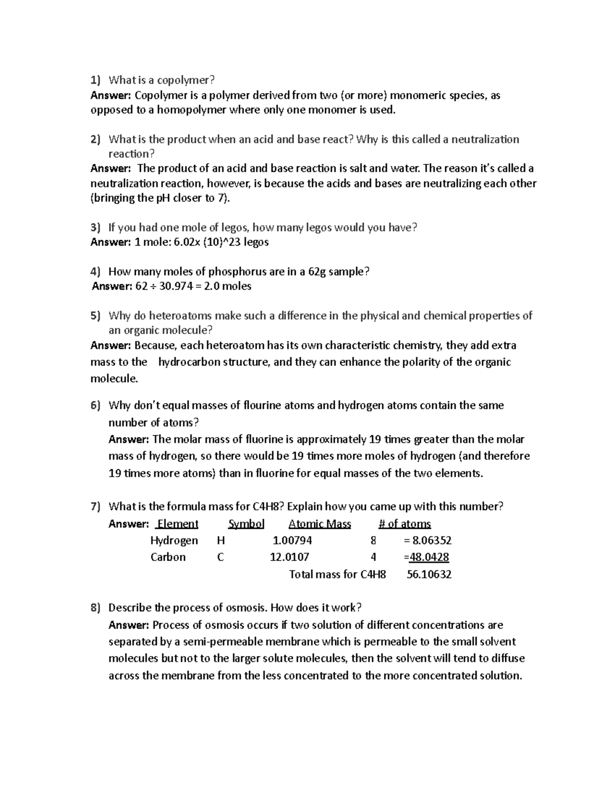 CH 422 study guide - What is a copolymer? Answer: Copolymer is a ...