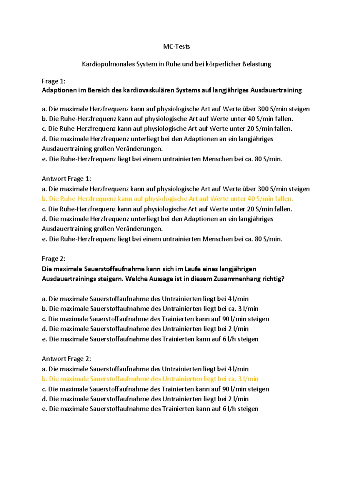 Seminar medi MC-Fragen - MC-Tests Kardiopulmonales System in Ruhe und ...