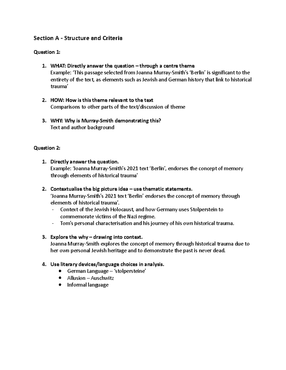 Section A & B Criteria - 2023 Exam - Section A - Structure and Criteria ...
