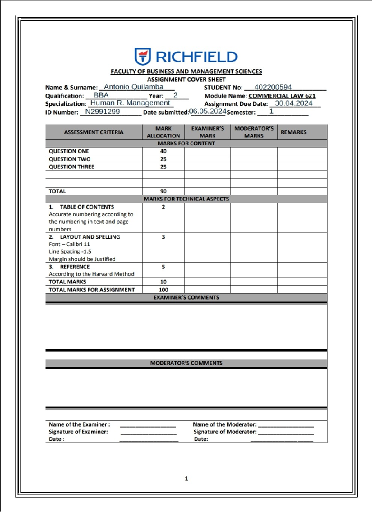 Commercial Law assignment - Contents Question - Studocu