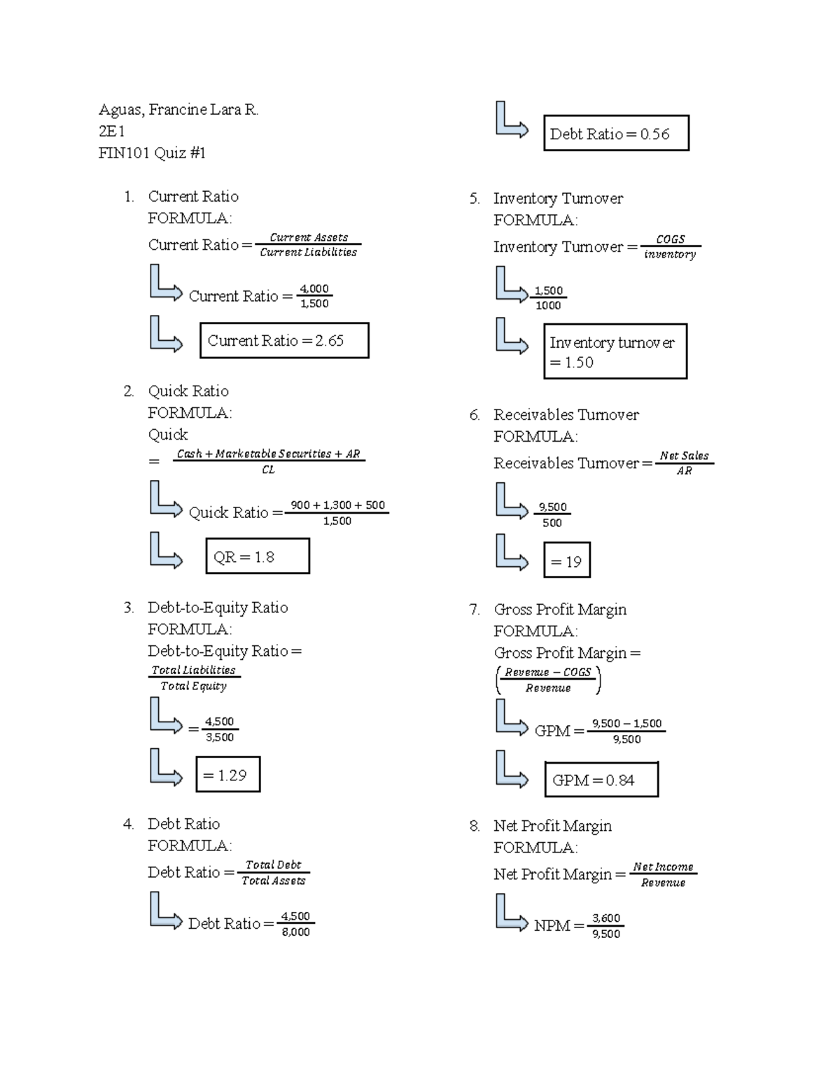 Financial Management Quiz Answer Key - Aguas, Francine Lara R. 2E ...
