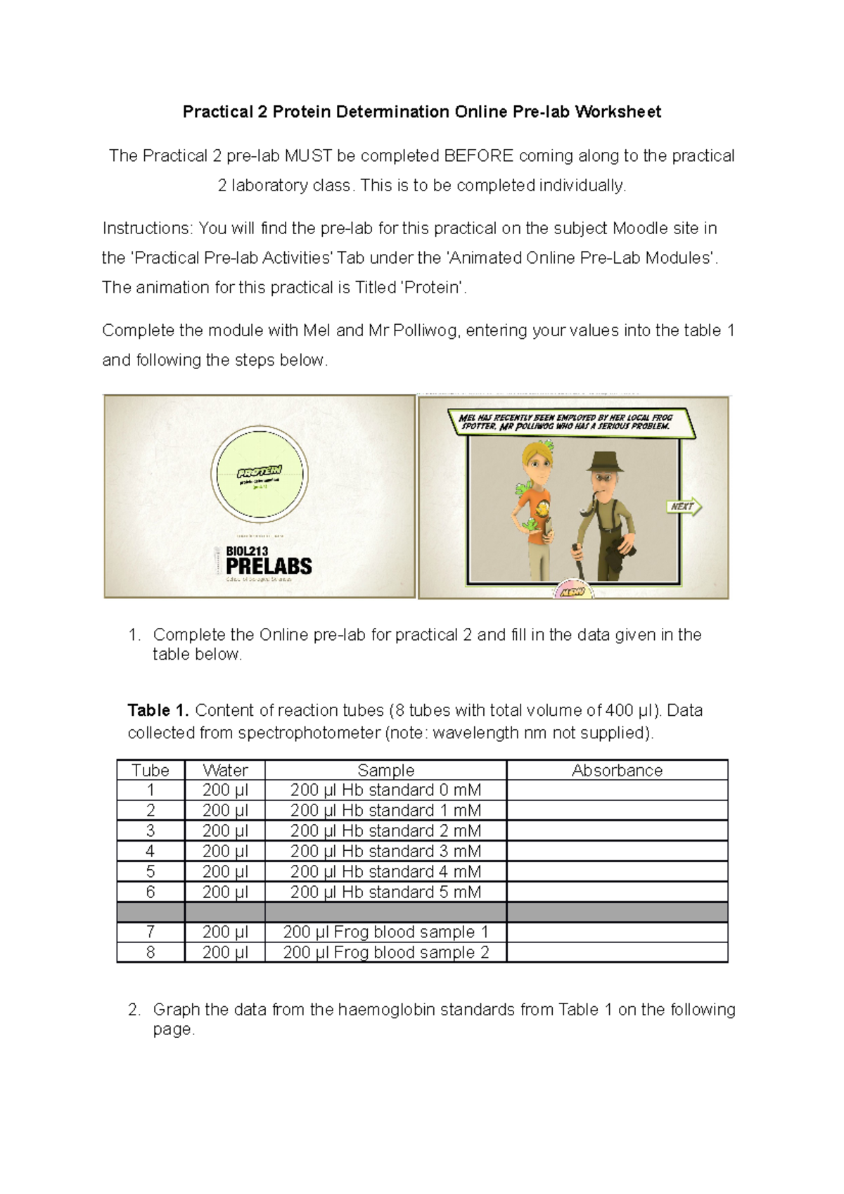 Prac 2 Pre-lab student worksheet - Practical 2 Protein Determination ...