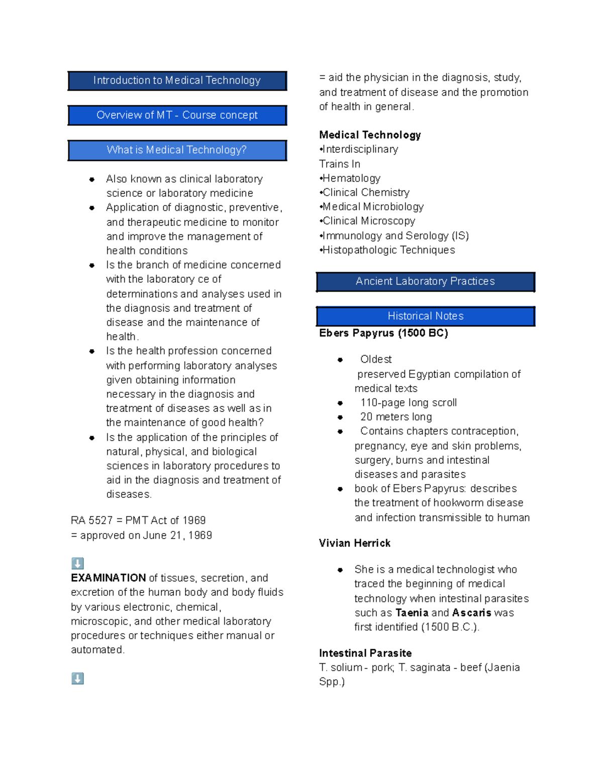MLS 113 Lesson 1 5 - PMLS 1 Prelim topic - Introduction to Medical Technology Overview of MT ...