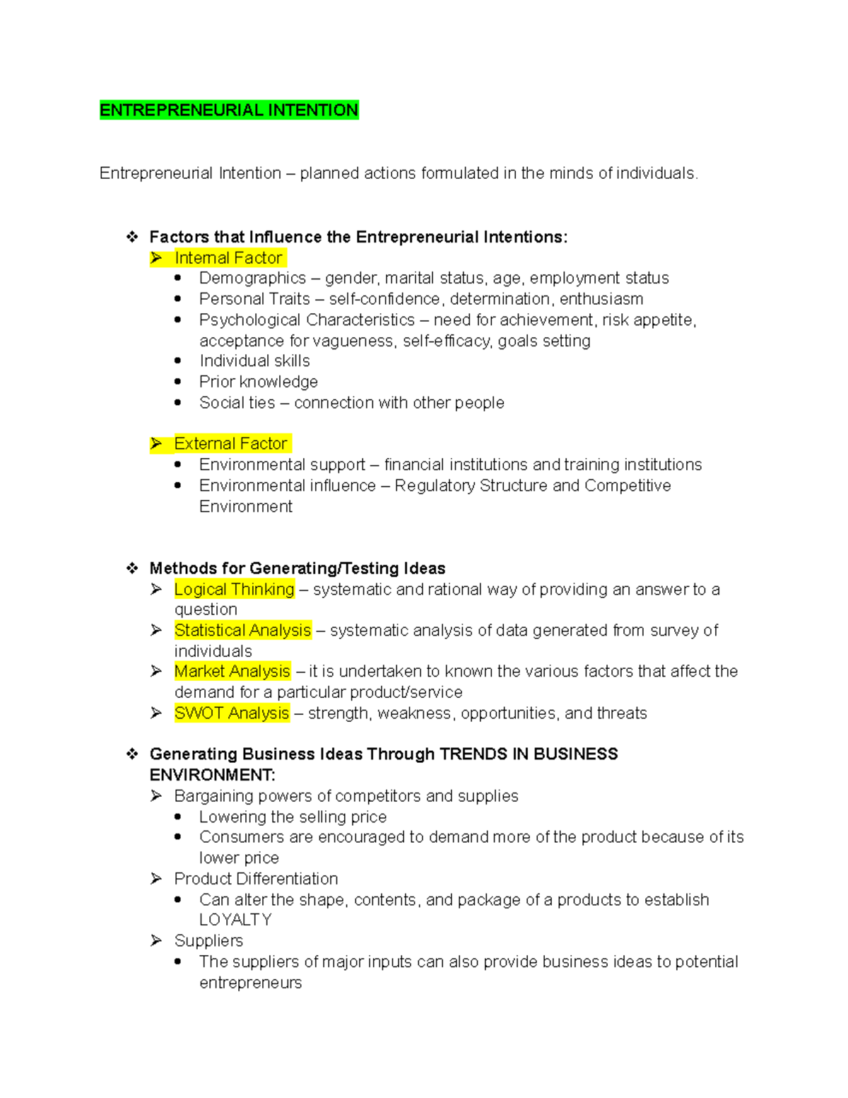 Entrepreneurial Intentions - ENTREPRENEURIAL INTENTION Entrepreneurial ...