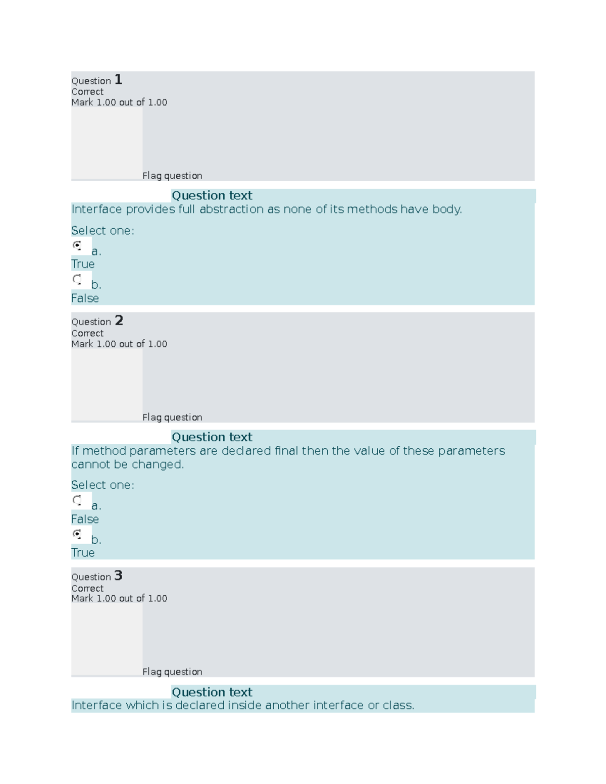 Oop midterm quiz and exam - Question 1 CorrectMark 1 out of 1. Flag ...