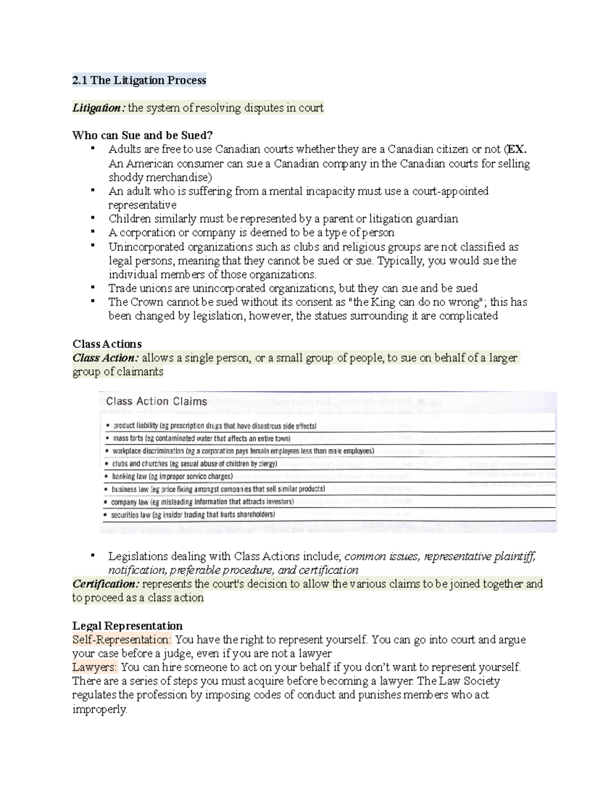 Chapter 2 Reading Notes Law 122 - 2 The Litigation Process Litigation ...