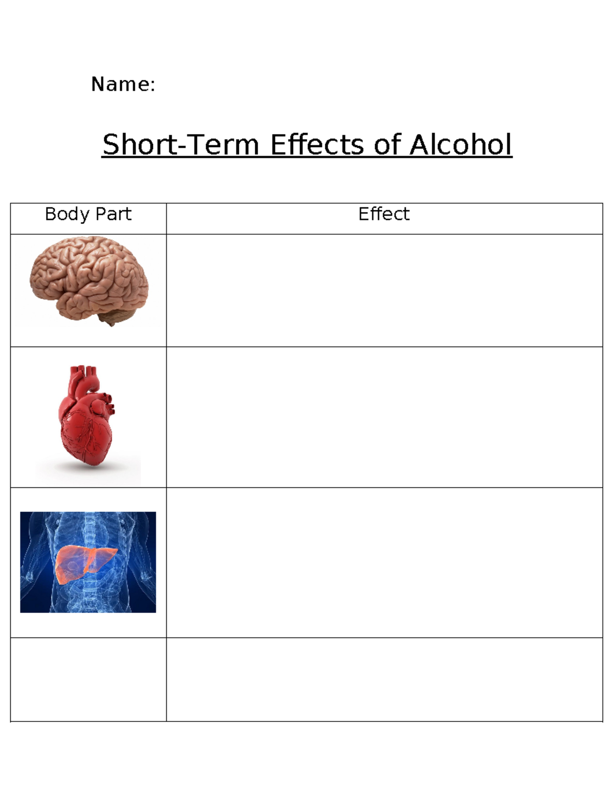 Short-Term Effects of Alcohol - BSN330 - Name: Short-Term Effects of ...