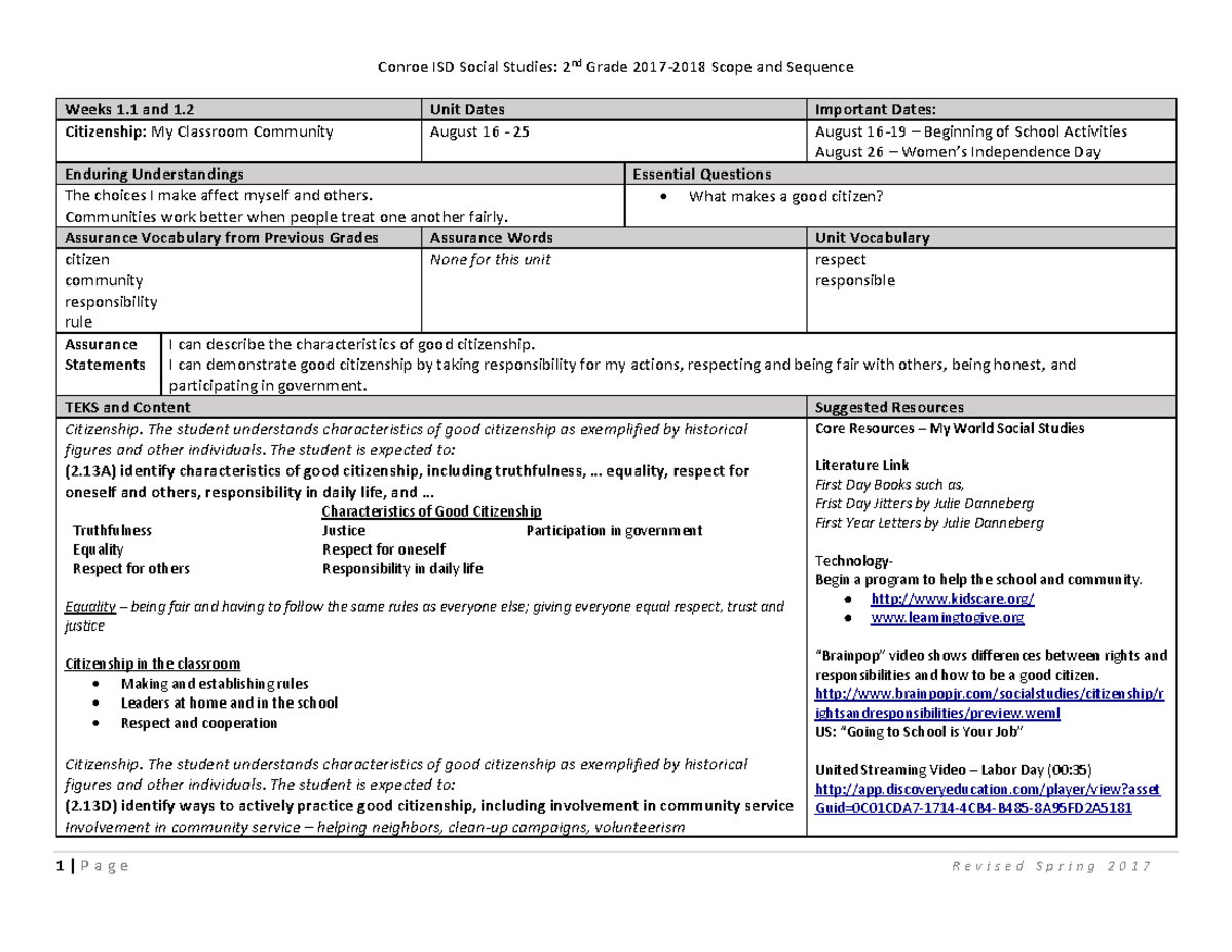 2nd Grade Scope & Sequence 2017-2018 - EDUC 3223 - WGU - Studocu